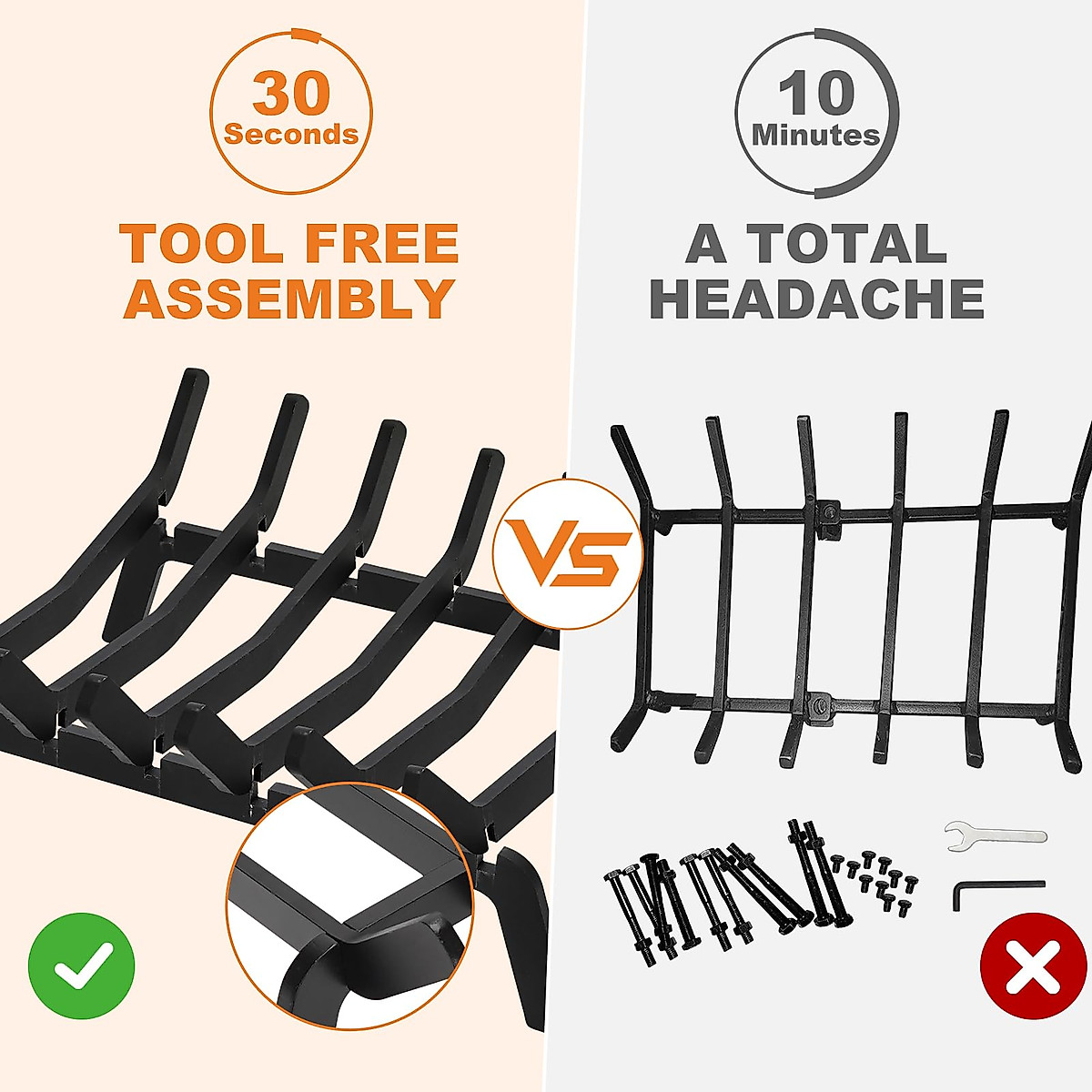 Fireplace Grate 14in Heavy Duty, Fireplace Wood holder for Inside Fireplace, Fireplace Log Holder, Small Fire Grate, Fireplace Accessories, Chimney Hearth Indoor, 5 Bars Fire Pit Grate for Outdoor