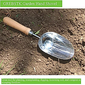 GREBSTK Garden Hand Large Capacity Fertilizer Scoop Soil Shovel Stainless Steel Gardening Trowel for Transplanting, Digging, Planting, Cultivation