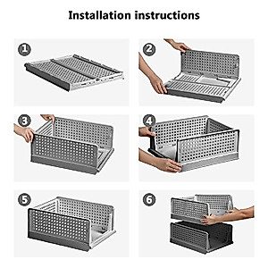 8 Pcs Stackable Storage Drawers Closet Organizers and Storage Foldable Closet Organizers Plastic Folding Box Shelves Collapsible Bin Baskets Container for Wardrobe Bathroom (Dark Gray)