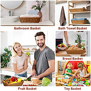 Eccliy 6 Pack Poly Wicker Bread Basket Imitation Rattan Woven Bread Baskets Woven Tabletop Food Fruit Vegetables Serving Basket for Restaurant Serving Display Home Outdoor Restaurant(15.7 Inch)