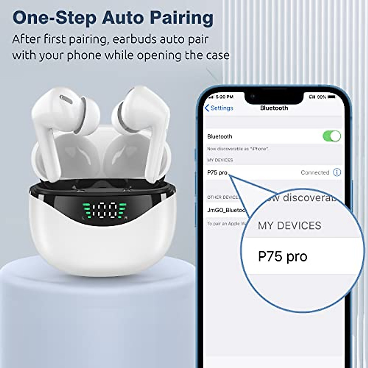 Kargebay Wireless Earbuds, Ear Buds Wireless Bluetooth Earbuds, Noise Cancelling Headphones Headset with Mic, Gaming Earbuds with LED Digital Display Charging Case, for Sports iOS Android PC