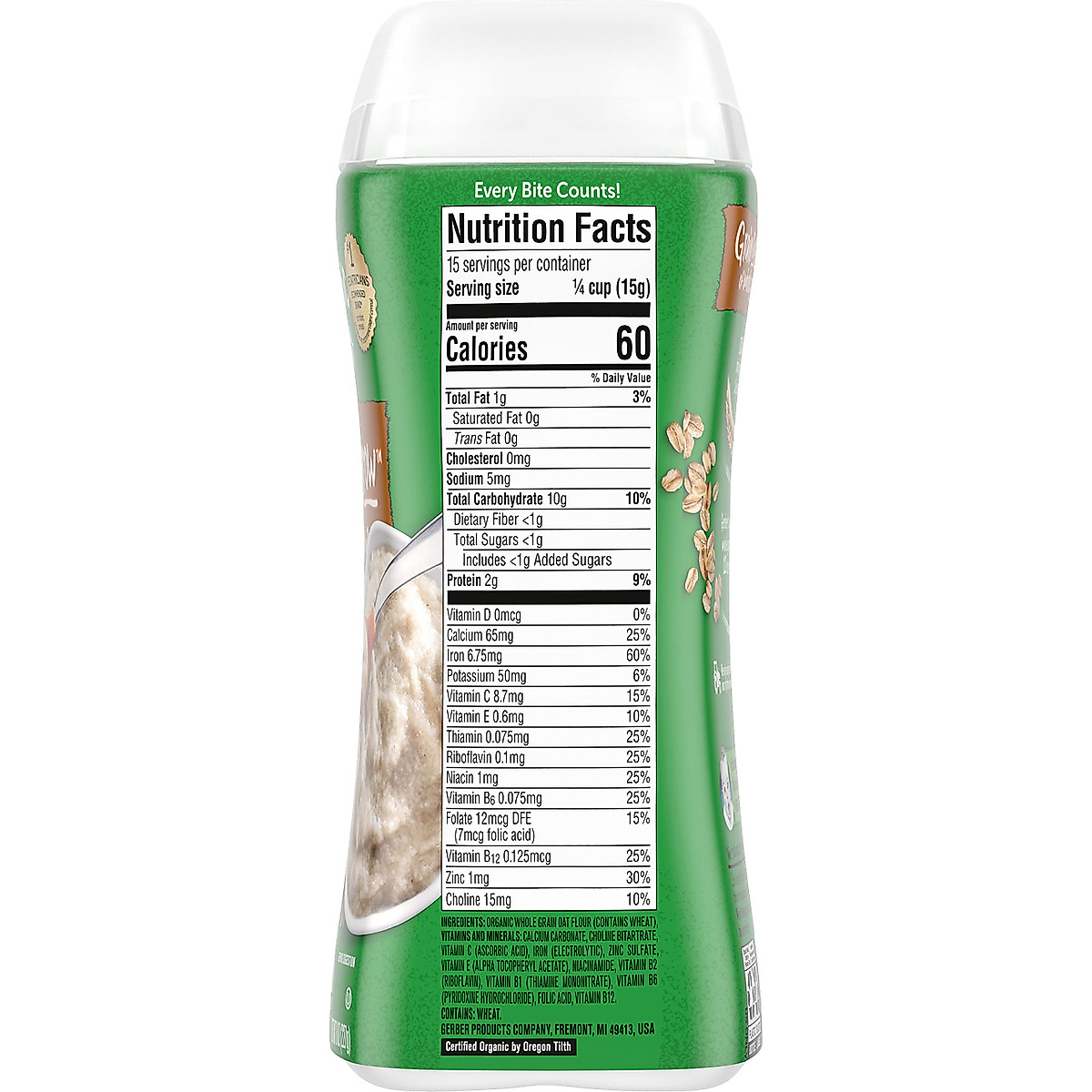 Gerber Baby Cereal, Organic Oatmeal, 8 Ounce