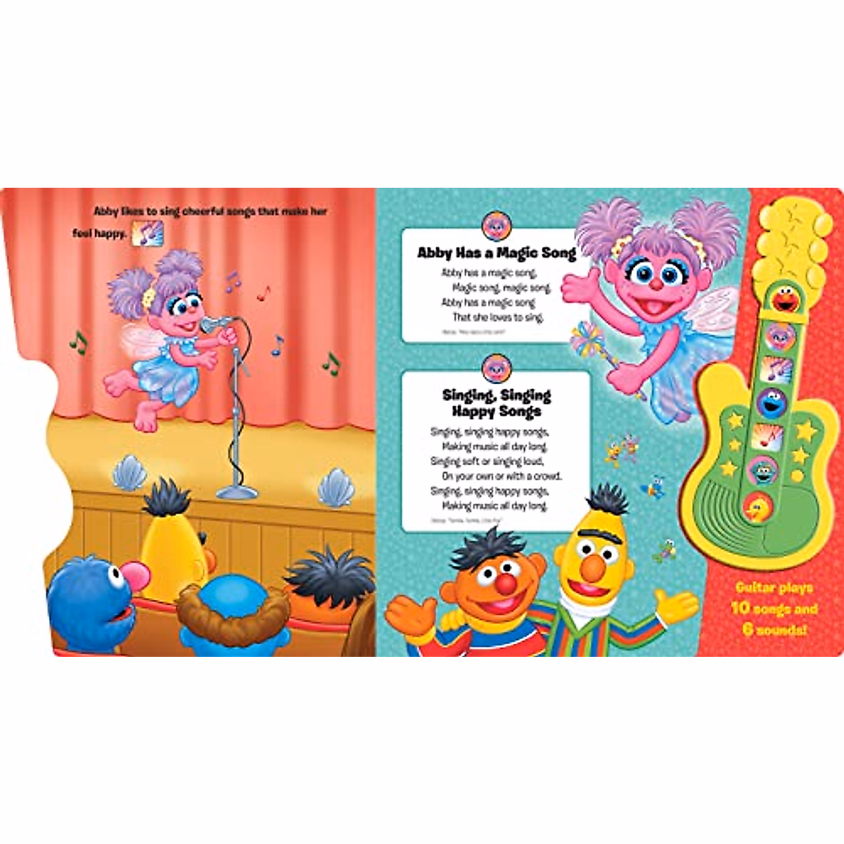 Sesame Street Elmo, Big Bird, Cookie Monster, and More! - Rock with the Monsters! - Board Book with Interactive Sound Toy Guitar - Includes Theme Song - PI Kids