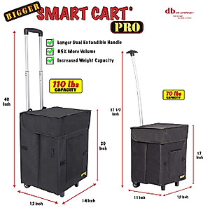 dbest products Bigger Smart Cart Pro Collapsible Rolling Utility Basket Grocery Shopping Heavy Duty Black