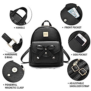 ZGWJ Girls Mini Leather Backpack Purse Bowknot Small Backpack Cute Casual Travel Daypacks Shoulder Bags for Women Black