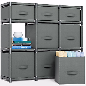 Mavivegue 9 Cube Storage Organizer, Closet Organizers and Storage, Cube Storage Shelf, Easy to Assemble with Storage Drawers, DIY Closet Cube Organizer for Living Room, Bedroom, Dorm Room-Gray