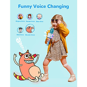 Amazmic Kids Karaoke Microphone Machine Toys for Girls Bluetooth Microphone Portable Karaoke Machine with LED Light, Birthday Gift for Girls Boys 3-12 Year Old Adults Birthday Party, Home KTV(Blue)