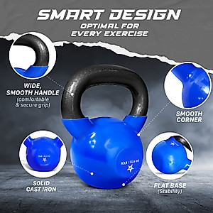 Yes4All 50 lb Kettlebell Weight Vinyl Coated Cast Iron for Dumbbell Weights Exercises, Gym, Fitness, Full Body Workout Equipment Push up, Grip and Strength Training, Blue