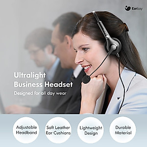 Earbay Upgraded USB 3.5mm 2 in 1 Corded Stereo Headset with Crystal Microphone Noise Cancelling, Mute Button for Home,Office,Binaural Headphones for Call Center,Computer,IPad,Zoom,Skype,Webinar