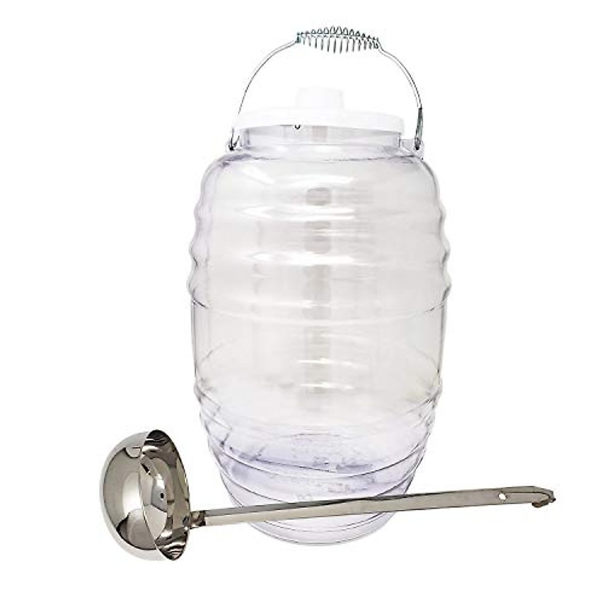 Made In Mexico Vitrolero Aguas Frescas Tapadera Water Jug Juice Beverage Container With Lid & 16oz Ladle Combo, 5-Gallon 20L - Clear, Party Fiesta Catering - BPA Free Food Grade Plastic