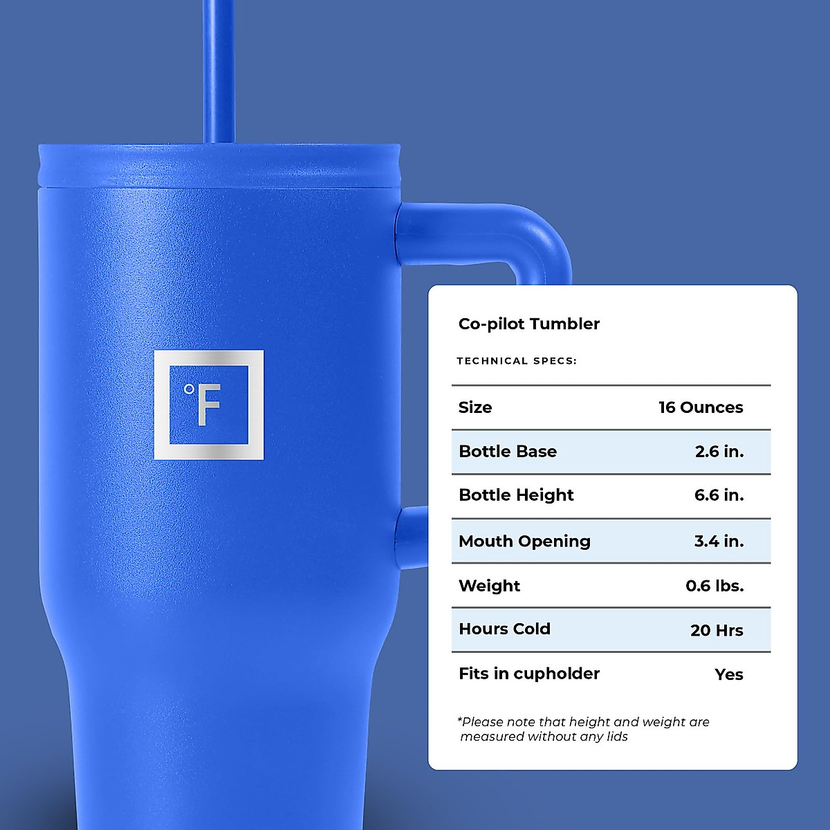 IRON °FLASK Co-Pilot Insulated Mug w/Straw & Flip Cap Lids - Cup Holder Bottle for Hot, Cold Drink - Leak-Proof - Water, Coffee Portable Travel Mug - Cobalt Blue, 16 Oz