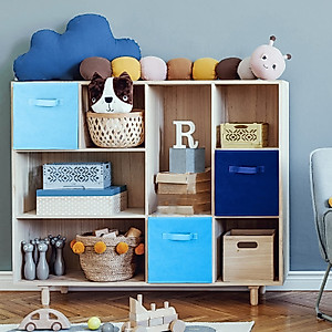 Karenhi 6 Pcs 11 x 10.5 x 10.5 Inch Fabric Storage Bins Toy Storage Cubes Organizer with Handles Foldable Shelf Cube Baskets for Home Kids Room Closet Cubby Toy Cloth(Blue)