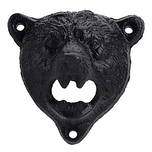 Raguso Iron Opener Black Bear Shape Cast Iron Opener Wall Mounted Beer Soda Glass Bottle Cap Opener Bottle Openning Tools For Kitchen Bar Restaurant Bottleopener