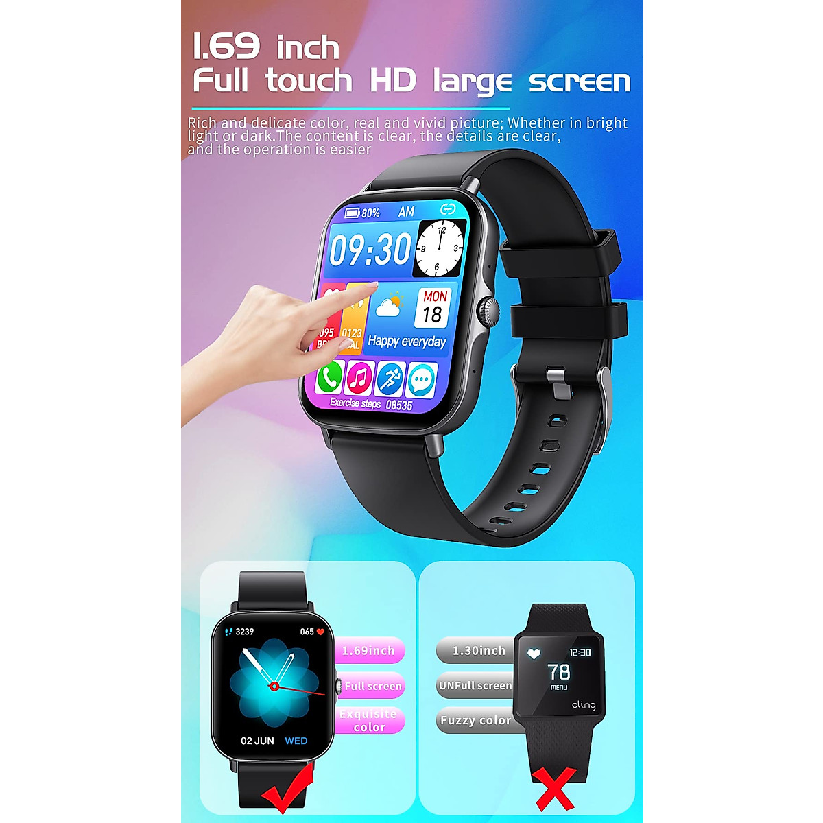 Smart Watches for Men Women HD Full Touchscreen Making Calls Smartwatch with Split-Screen Mode Waterproof Fitness Tracker Heart Rate,Sleep,Blood Pressure,Blood Oxygen Monitor for Activity Tracker