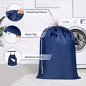 Polecasa Extra Large Heavy Duty Laundry Bag with 130gsm Tear Resistant Fabric, ID Tag and Handles, Easy to Carry Waterproof Dirty Clothes Drawstring Bag, Washable Hamper Bag for Travel, 28”x36”, Blue