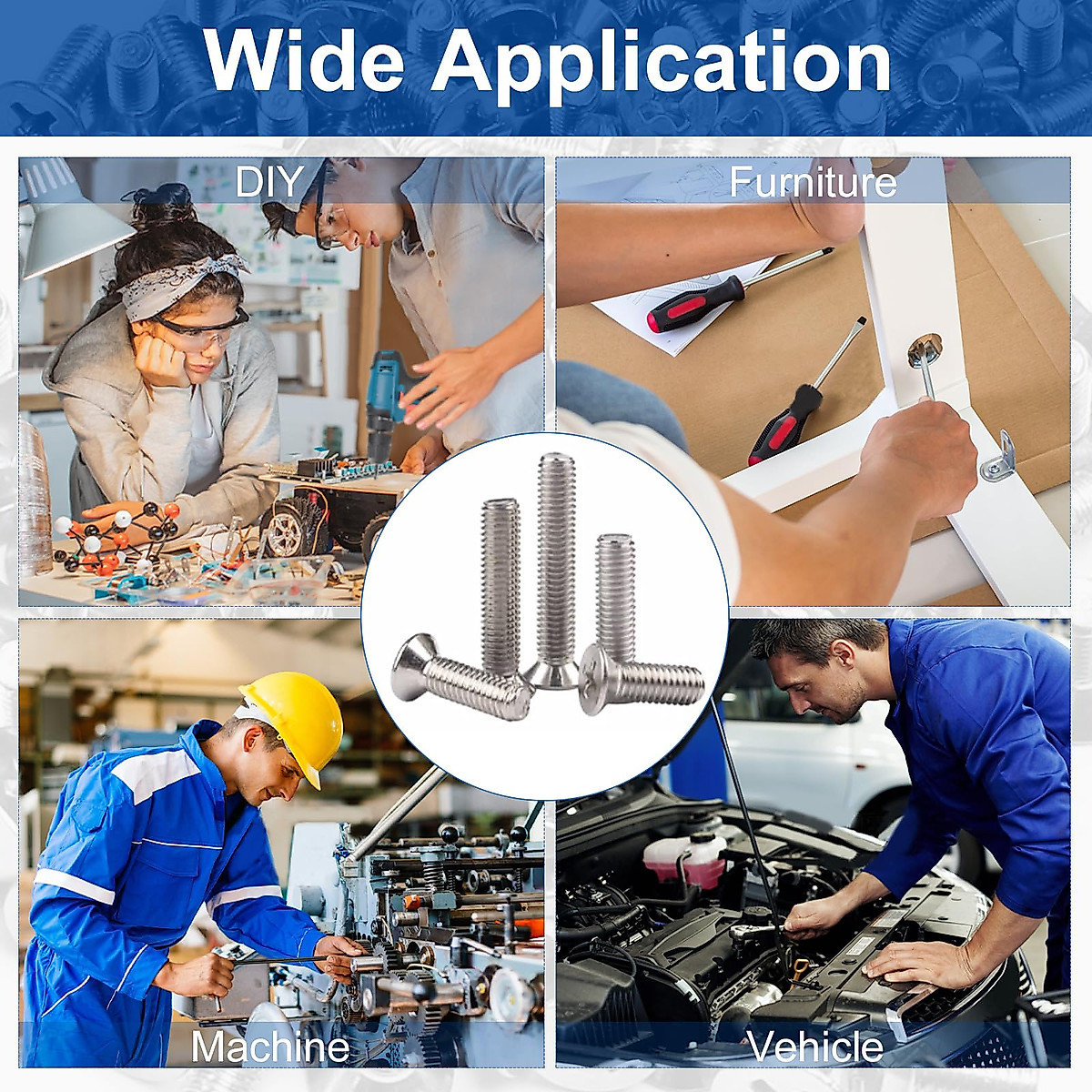 MroMax 100Pcs M3-0.5x16mm Phillips Flat Head Countersunk Machine Screws 304 Stainless Steel Cross Recessed Countersunk Head Bolt Fully Threaded Metric Bolts Fasteners Silver