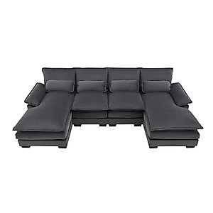 ODUWA Sectional Sofa Couch,110" Modern U-Shaped Sectional Sofa with Waist Pillows,6-Seat Upholstered Velvet Sofa Furniture,Sleeper Sofa Couch with Chaise Lounge for Living Room,Apartment