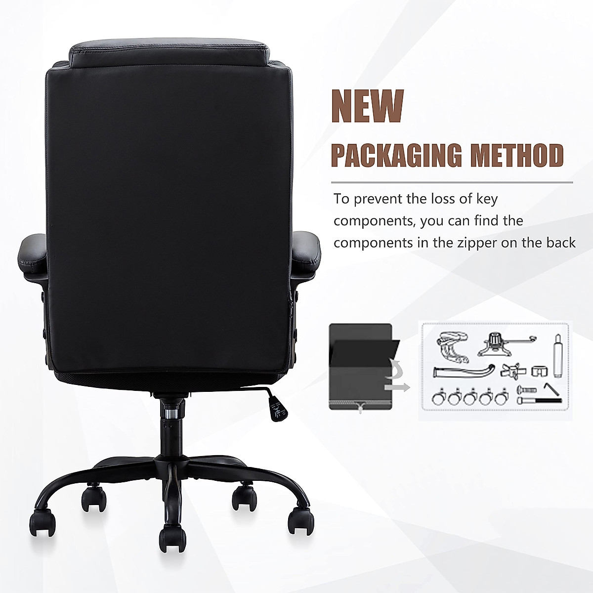 DYHOME Office Chair High Back Black Leather Executive Ergonomic Lumbar Support, Big and Tall Comfortable Home Office Computer Desk Chair Metal Base Modern Managerial Chair
