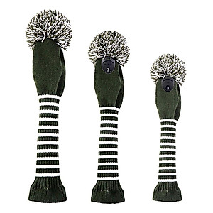 BESSTUUP Pack of 3 Knit Headcover Driver Cover Wood Head Covers for Fairway Wood, Driver Wood, Hybrid - Dark Green