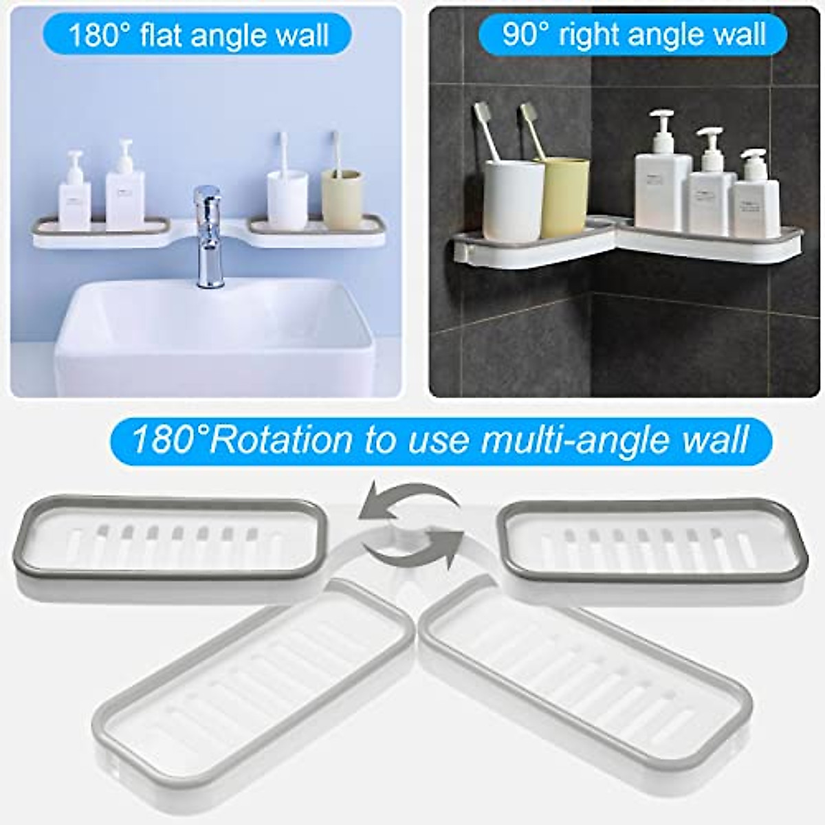 ZSSM Corner Shower Caddy 180° Rotatable Dual purpose No-Drilling Waterproof Wall Mounted Bathroom Shelf Organizer Rack Plastic, NO-Drilling Removable Bathroom ​Shower Shelf for Bathroom & Kitchen