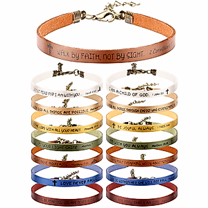15 Pcs Christian Bracelets for Women Men Inspirational Leather Bible Verse Bracelets God Faith Scripture Friendship Bracelets (Assorted Color)