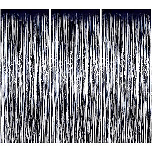 Sumind 3 Pack Foil Curtain Metallic Tinsel Curtains, Foil Fringe Shimmer Curtain Door Window Decoration for Birthday Wedding Party (Black)