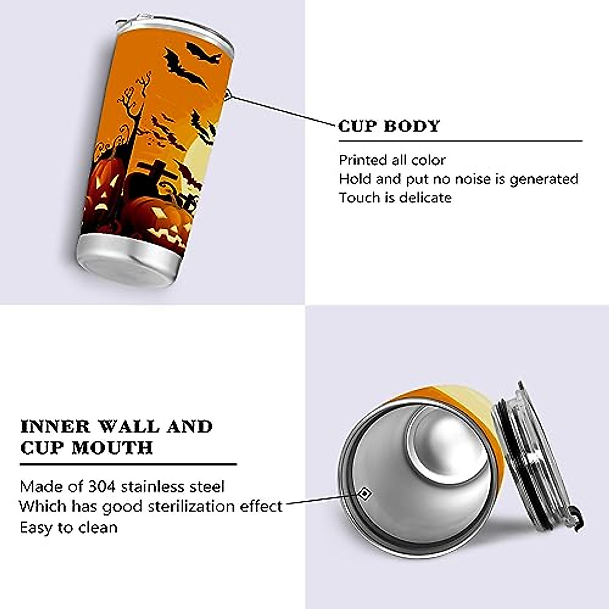 Jihqo Halloween Pumpkins Tumbler with Lid and Straw, Insulated Stainless Steel Tumbler Cup, Double Walled Travel Coffee Mug Thermal Vacuum Cups for Hot & Cold Drinks 12oz