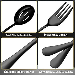 30 Pcs Stainless Steel Serving Utensils Set Serving Flatware Set Include Large Serving Spoons Slotted Spoons Serving Forks Soup Ladle Pie Server and Serving Tongs for Buffet Party (Black)