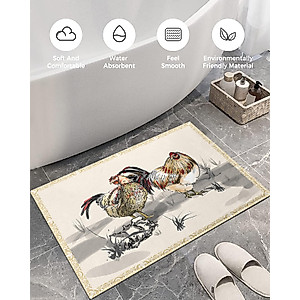Shag Door Mats Bath Rugs Farmhouse Rooster Ink Art Oriental Art,Soft Fluffy Doormats Non Slip Carpet Farm Animal Retro Border,Shaggy Fuzzy Area Throw Rug for Kitchen/Bathroom/Bedroom 16x24In