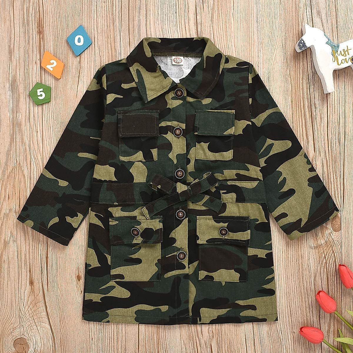 BOIZONTY Toddler Kids Baby Girl Camouflage Jacket Coat Casual Denim Windbreaker Button Down Outerwear Winter Fall Outfit Clothes (Camouflage,4-5 Years)