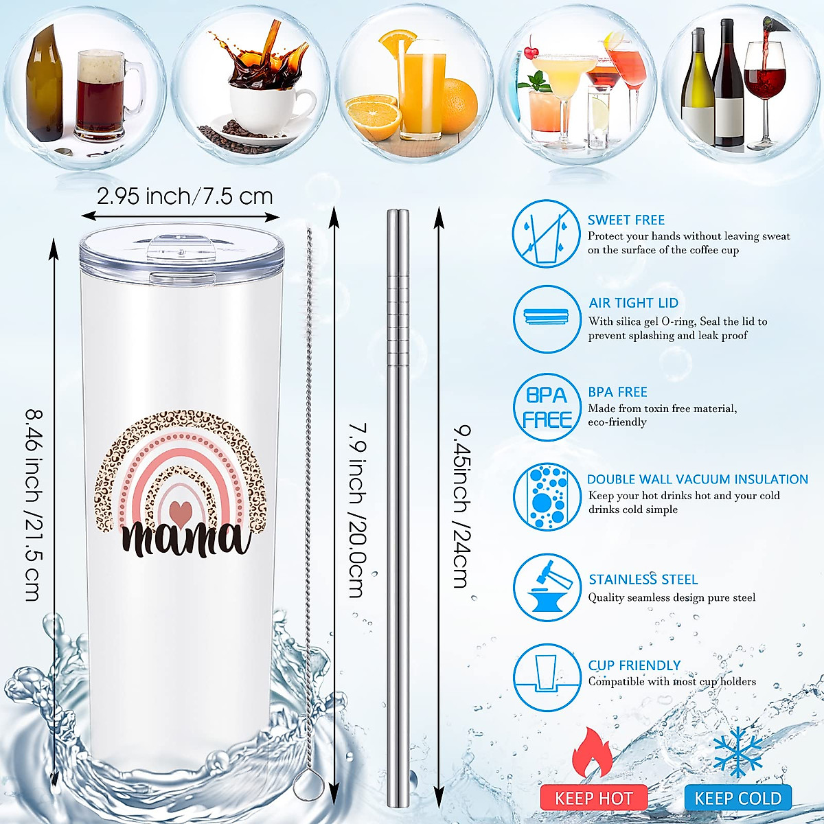 Mama Grandma Gifts, 20 oz Tumbler Cup Mug, Mothers Day Birthday Christmas Gifts Presents from Daughter Son Grandkids Mama Grandma Water Tumbler with Lid and Straw (Mama)