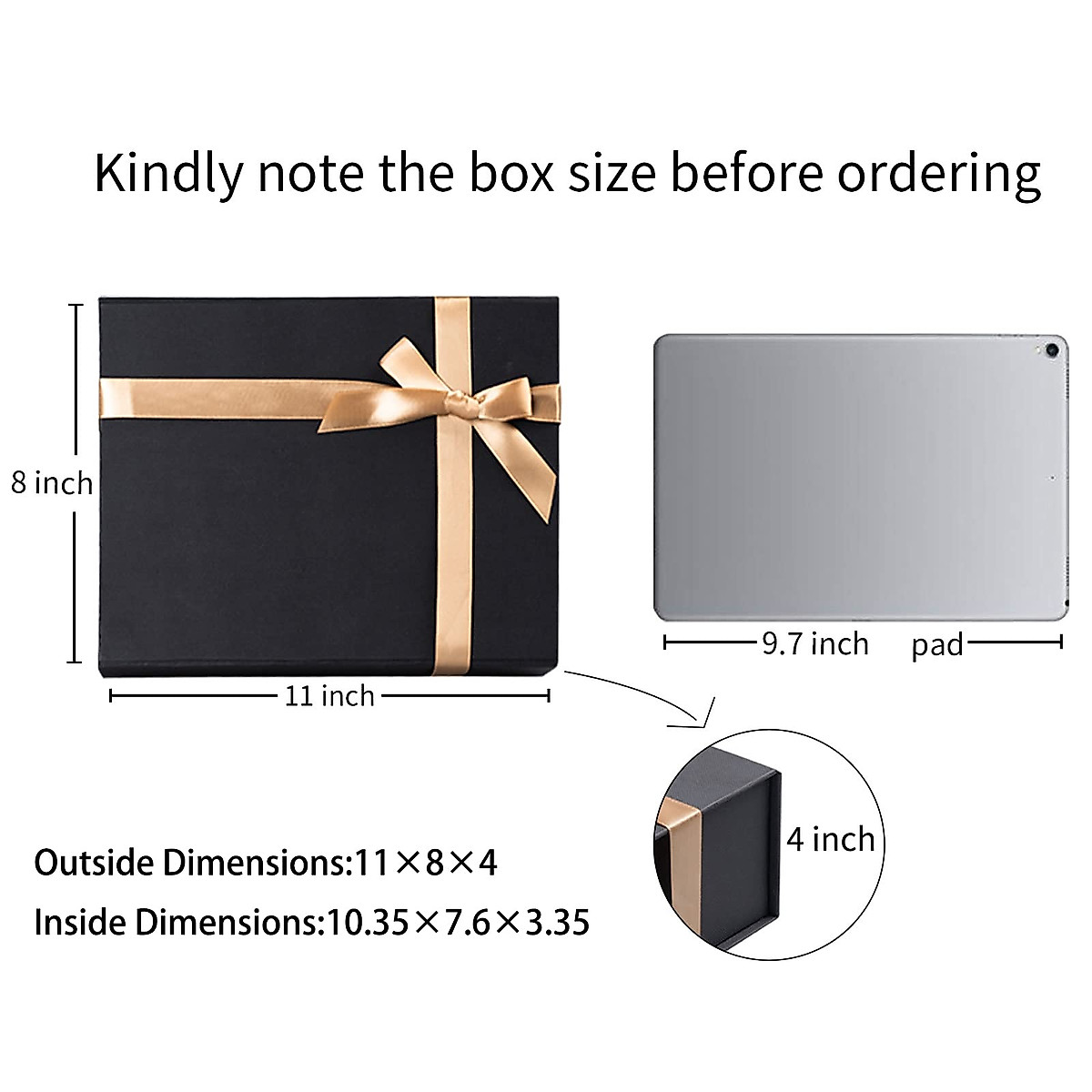 LIFELUM Gift Box 2 Pack 11 x 8 x 3.5 Inches，Black Gift Boxes for Presents with Magnetic Lid Luxury Christmas Gift Boxes for Present Box Contains Card, Ribbon, Shredded Paper Filler
