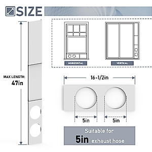 Flamorrow Dual Hose Portable Air Conditioner Window Kit, 5" Diameter Adjustable Window Seal Plates with Foam Seal Strip, Sliding AC Window Vent Kit for Exhaust Hose, White