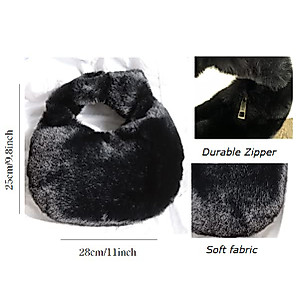 XPONNI Fuzzy Dumpling Bag, Cute Fluffy Bags, Cute Mini Handbags, Faux Fur Bag with Zipper, Soft Knotted Bag (black)