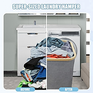 3 Section Laundry Hamper with Lid and Removable Bags, 160L Extra Large Foldable Laundry Basket Waterproof Dirty Clothes Basket Organizer for Closet Bathroom, Bedroom & Laundry Room (Grey)