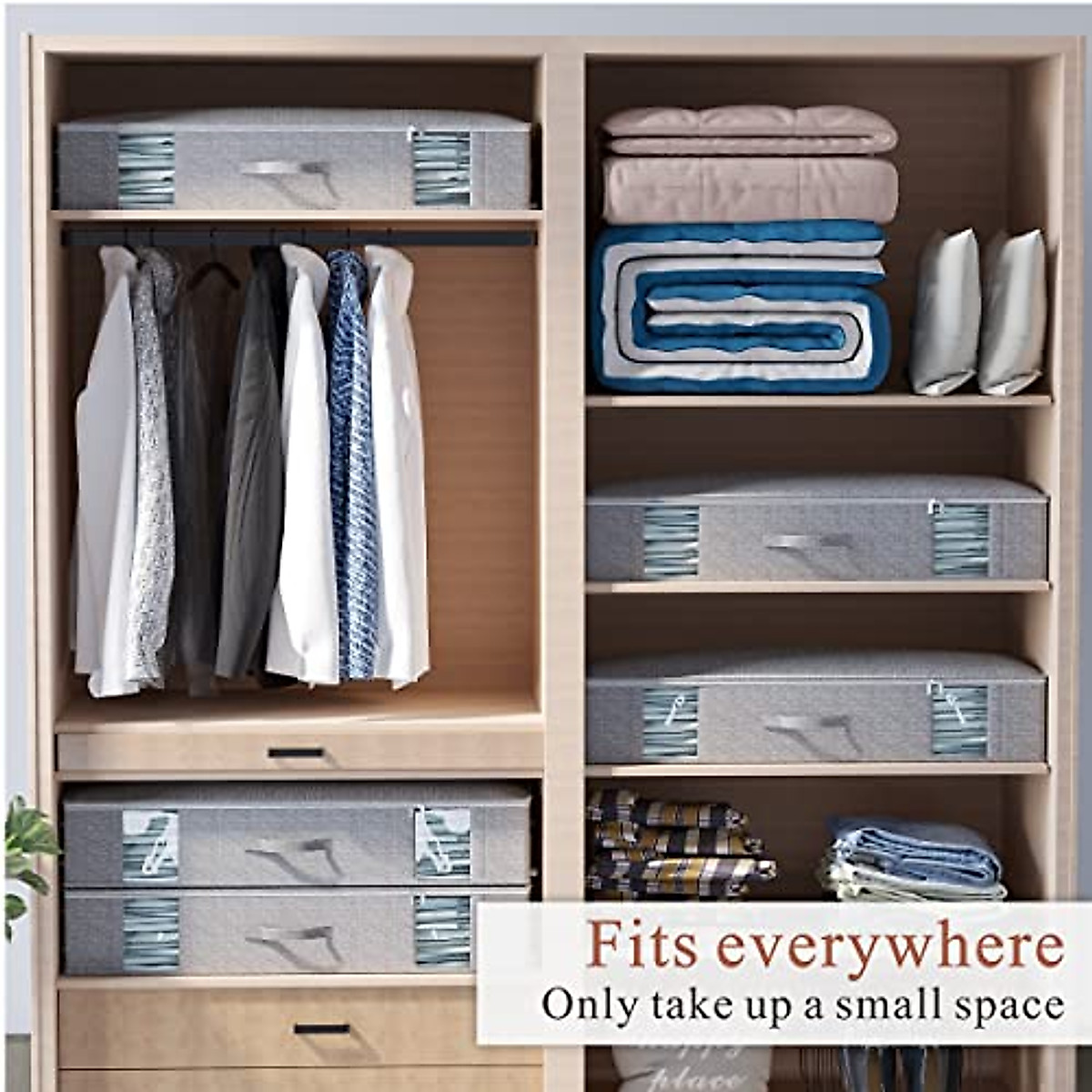 COVAODQ Under Bed Storage Containers Storage Bins Organizers for Clothes Comforters Blankets Pillows Duvets Large Capacity with Clear Window, 2 Pack