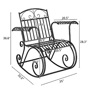 JHUS Black Outdoor Rocking Chair Wrought Iron Porch Patio Pool Metal Rocker Armchair Mikalo Chair Rocking Chair Rocker Chair Rocker Camp Chair Rocker Recliner Rocking Camp Chair Rocking Chairs