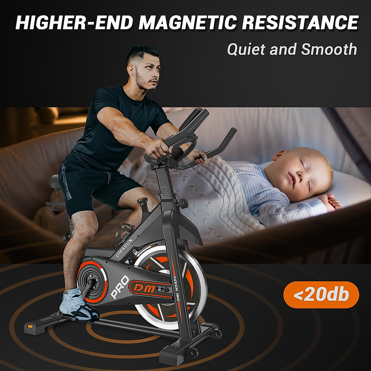 DMASUN Magnetic Resistance Exercise Bike, Indoor Cycling Bike Stationary, Cycle Bike with Comfortable Seat Cushion, Digital Display with Pulse