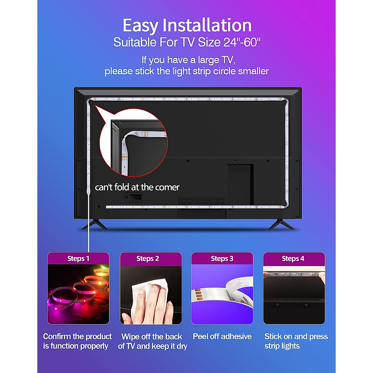 Daymeet LED Lights for TV, 9.8FT Led Backlight TV Lights RGB Led TV Lights for 32-60inch TV USB Led Strip Lights for TV Led Lights Sync with Music Bluetooth APP Control Led Lights for Bedroom