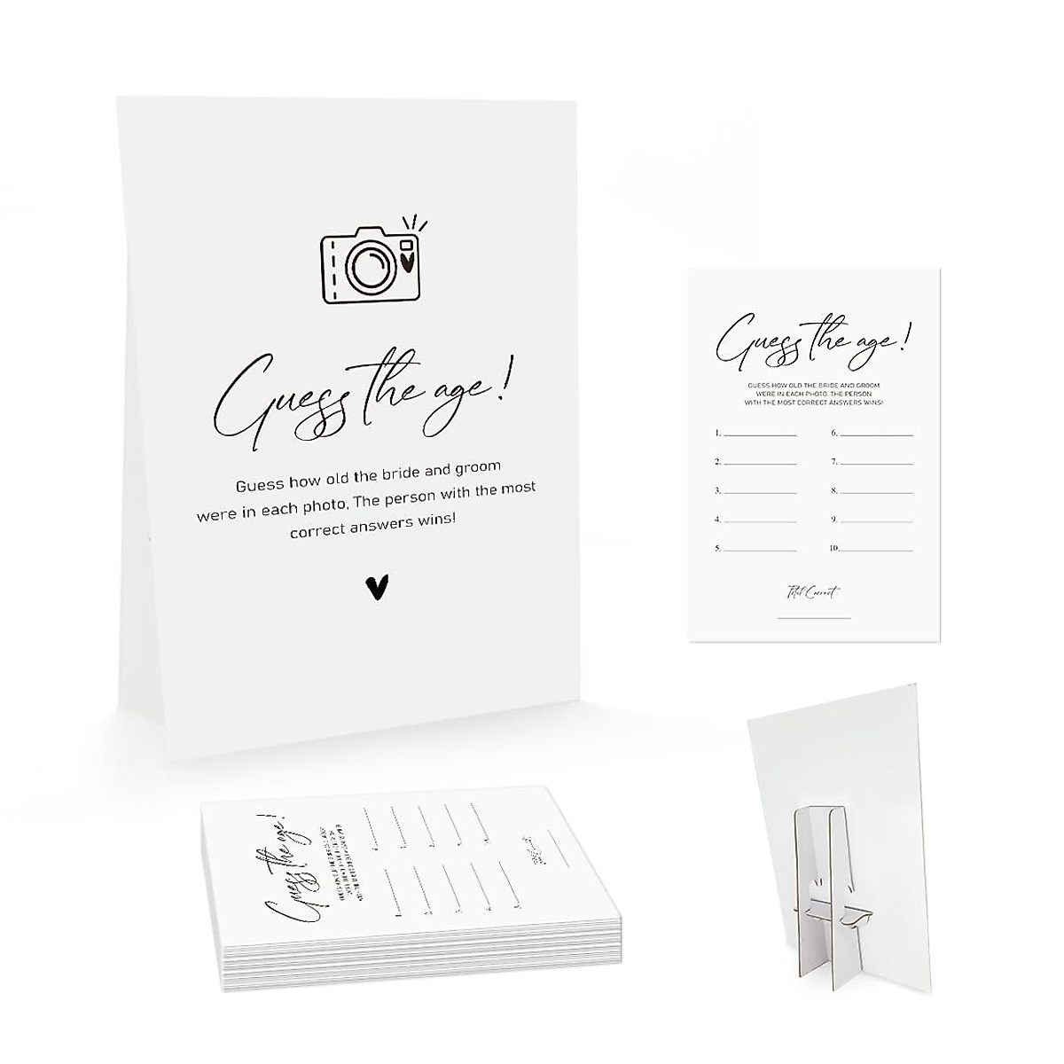 UHADRE Minimalist How Old were The Bride and Groom Game, Guess The Age Photo Game, Bridal Shower Wedding Shower Game (1 Sign and 30 Cards)-BNG10