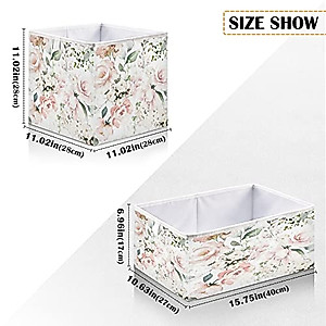 Kigai Pink Flowers Cube Storage Bins - 11x11x11 In Large Foldable Storage Basket Fabric Storage Baskes Organizer for Toys, Books, Shelves, Closet, Home Decor