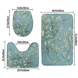 Almond Blossom by Vincent Van Gogh Paintings Bathroom Rugs Mats Set 3 Piece Soft Bath Mat Contour Mat Toilet Lid Cover