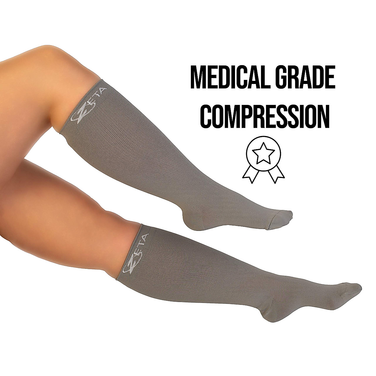 Zeta Wear Plus Size Leg Sleeve Support Socks - The Wide Calf Compression Socks Men and Women Love for Its Amazing Fit, Cotton-Rich Comfort, Compression & Soothing Relief, 1 Pair, 3XL, Gray