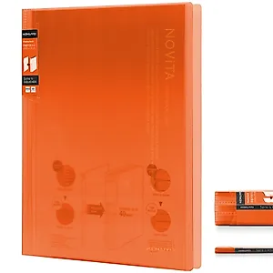 Kokuyo 40-Pocket Binder with Plastic Sleeves 8.5"x11" (Orange), A4 and US Letter Expandable Art Portfolio Folder with Clear Sheet Protectors. 80 Pages of Presentation Display Book. (RA-N40YR)