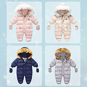 XIFAMNIY Baby Girls and Boys Snowsuit Winter suits Jumpsuit Outwear Hooded Footie Snow suits