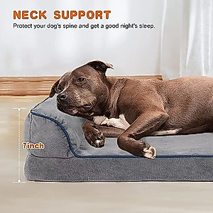 Sicilaien Dog Beds for Extra Large Dogs, Orthopedic Sofa Dog Bed with Removable Washable Cover&Nonskid Bottom, 7" Thick Head and Neck Support Dog Ded for Comfortable Sleep