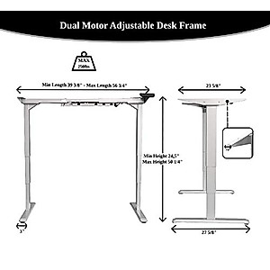 ErgoMax Adjustable Ergonomic Standing Workstation Electric Desk Frame w/Dual Motor, Tabletop Not Included, 50 Inch Max Height, Black