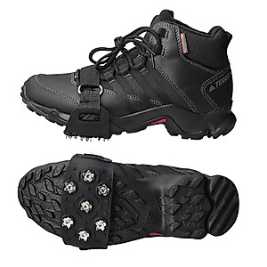 FANBX F Crampon Traction Cleats Anti-Skid Traction Grips Crampons Spikes 7 Point Cleats for Footwear for Walking, Jogging, Hiking, Mountaineering Ice Snow Grips (Black)