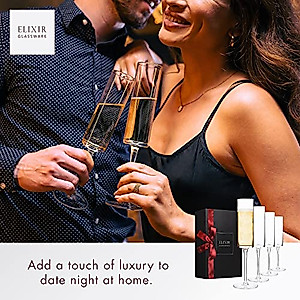 ELIXIR GLASSWARE Champagne Flutes, Edge Champagne Glass Set of 4 - Modern & Elegant for Women, Men, Wedding, Anniversary, Christmas, Birthday - 6oz, Premium Crystal