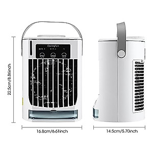 Portable Air Conditioner Fan, Small Air Conditioner Cooling Fan with 3 Fresh Wind Speeds and Handle, Personal USB Rechargeable Air Cooler, for Car Bedroom Office Home Tent Camping